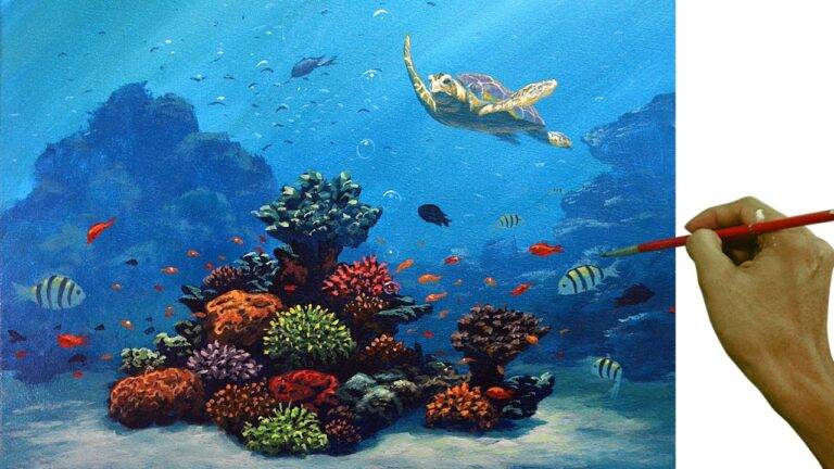Acrylic Painting Tutorial / Sea Turtle With Underwater Corals ...